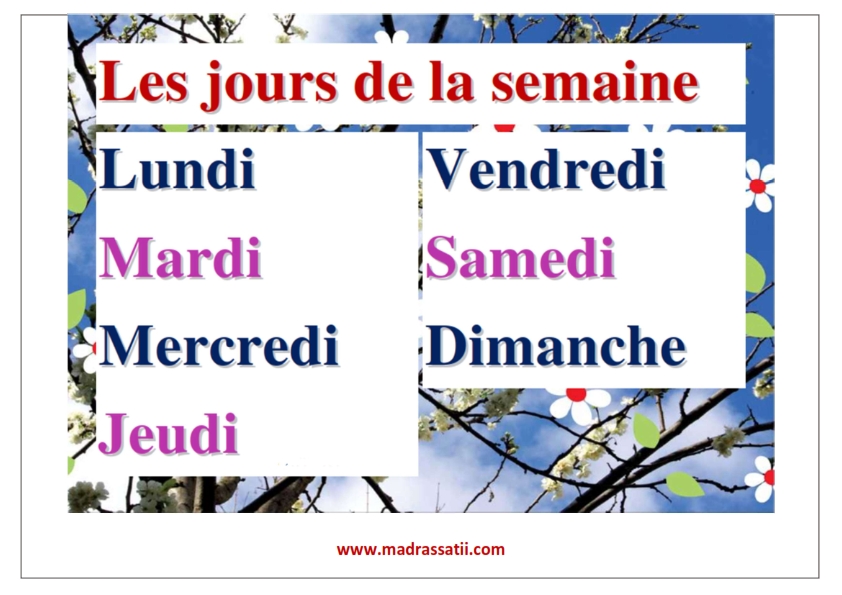 affichage : les jours de la semaine et les mois de l'année - موقع مدرستي
