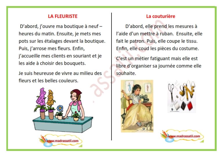 les métiers :la fleuriste la couturière le menuisier le boulanger ...